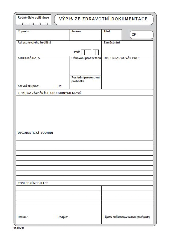 Výpis zdravotní dokumentace (100 ks) - POLYMED medical | Váš dodavatel ve světě zdravotnictví.